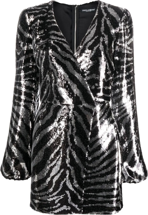 Dolce & Gabbana Zebra Sequin Wrap Dress - ShopStyle