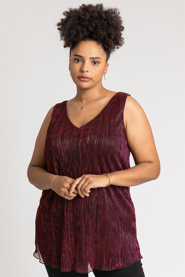 Roman Curve Roman Originals Curve Metallic Plisse Vest Top - ShopStyle