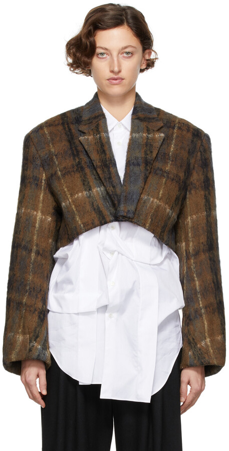 Ader Error Brown Cropped Blazer - ShopStyle