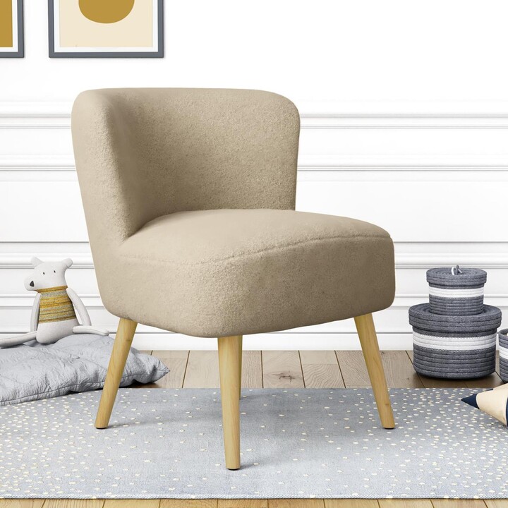 Global Pronex Easton Boucle Kids' Accent Chair with Natural Wood Legs ...