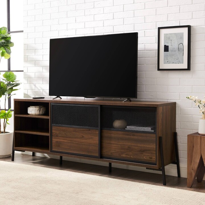 Modern Industrial Metal Mesh Sliding Door TV Stand for TVs up to 80 ...