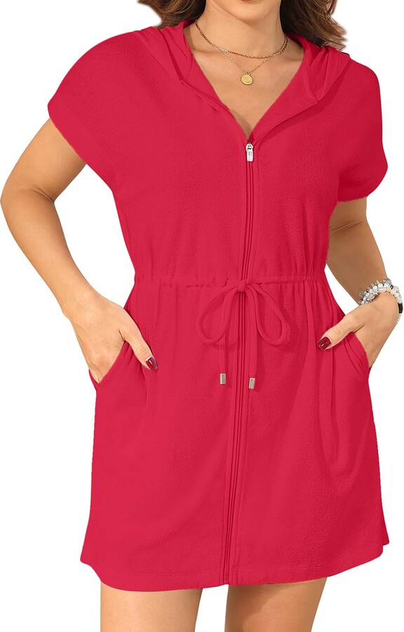 Yonique Terry Cloth Cover Ups - Hooded Cotton Swim Sun Cover-up with ...