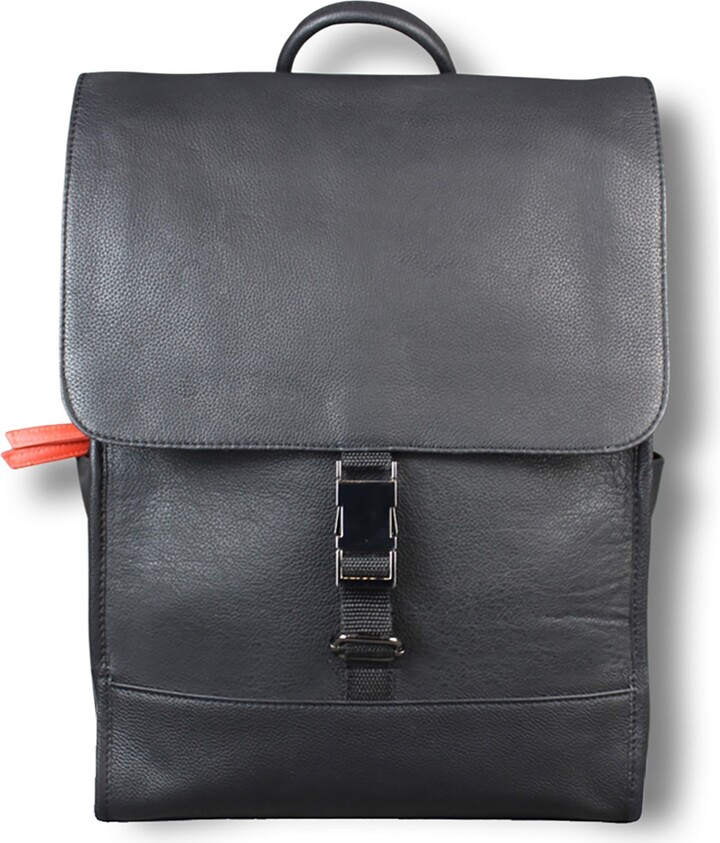 LeatherCo. - Black Leather Laptop Backpack Bag With Orange Zip - ShopStyle