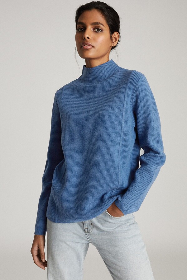 Reiss Blue Marley Textured High Neck Jumper - ShopStyle Long Sleeve Tops