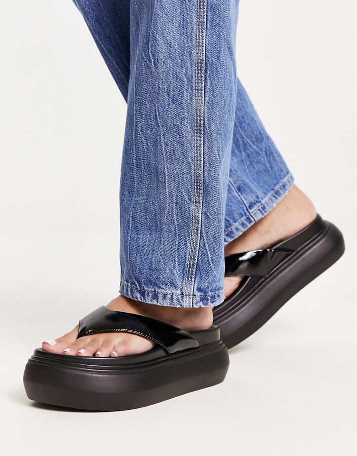ASOS DESIGN Fiesty flatform toe thong in black - ShopStyle Sandals