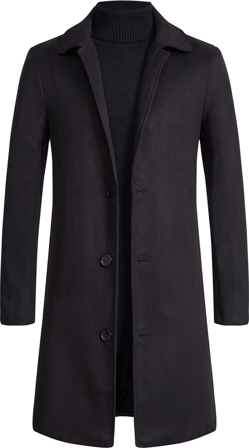 KAGAYD Men's Trench Coat Lapel Medium Length Coat Slim Fit Elegant Warm ...