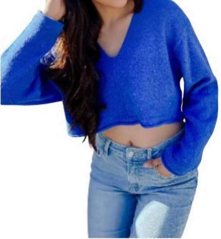 Mustard Seed The It's Giving Soft Cropped Sweater In Cobalt Blue ...