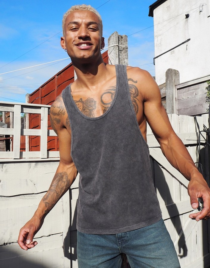 ASOS DESIGN extreme racer back vest in black acid wash - ShopStyle Shirts