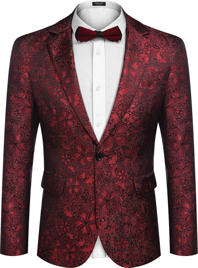 COOFANDY Mens Floral Tuxedo Jackets Stylish Dinner Wedding Party Dress ...