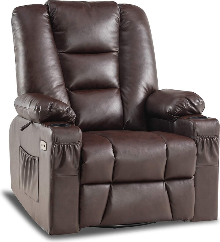 MCombo Manual Swivel Glider Rocker Recliner Chair with Massage, Faux ...