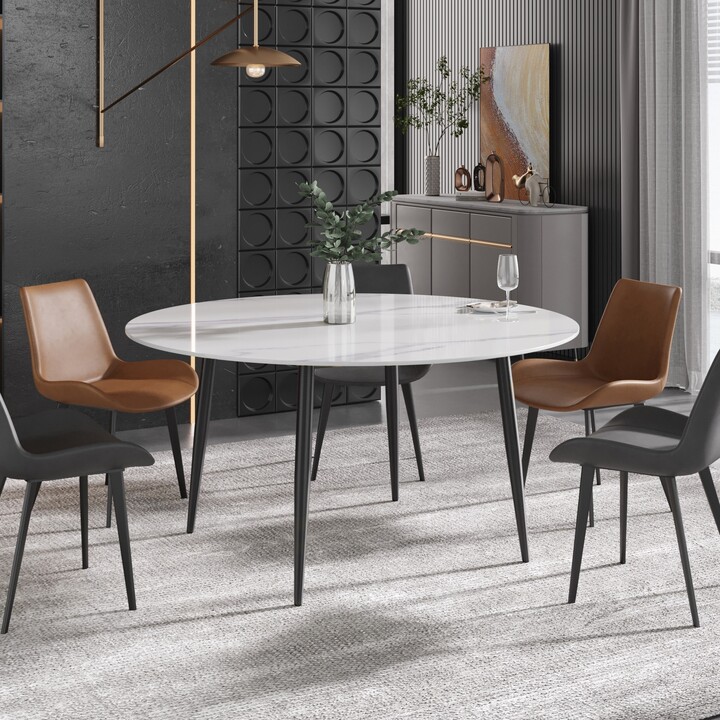 Magic Home 59" Modern White Marble Dining Table Round Table with Metal ...