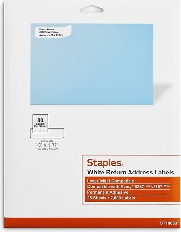 Staples Laser/Inkjet Address Labels 1/2" x 1 3/4" White 80 Labels/Sheet ...