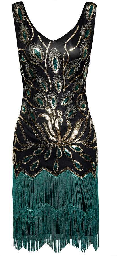 BABEYOND Coucoland Women's Flapper Dresses 1920s Peacock Pattern V Neck ...