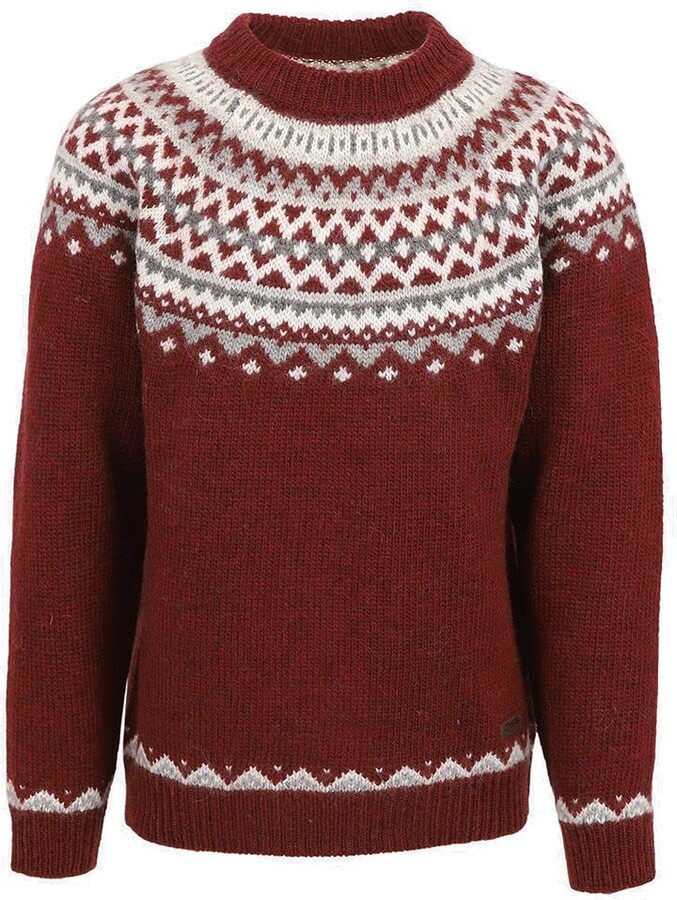 ICEWEAR Skjaldbreiður Icelandic Pattern Wool Jumper (Dark red ...