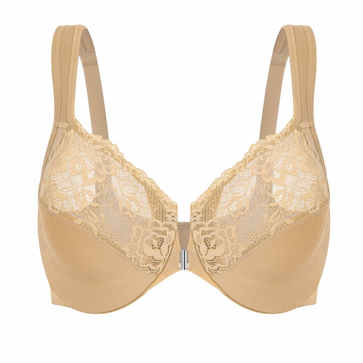WingsLove Women's Front Closure Full Figure Bra Plus Size Lace Bra No ...