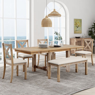 Gracie Oaks Farmhouse 82Inch 6-Piece Extendable Dining Table With ...