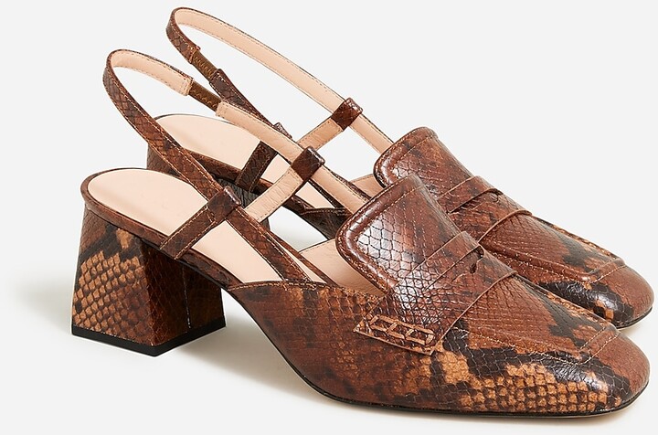 J.Crew Layne slingback loafer heels in snake-embossed leather - ShopStyle