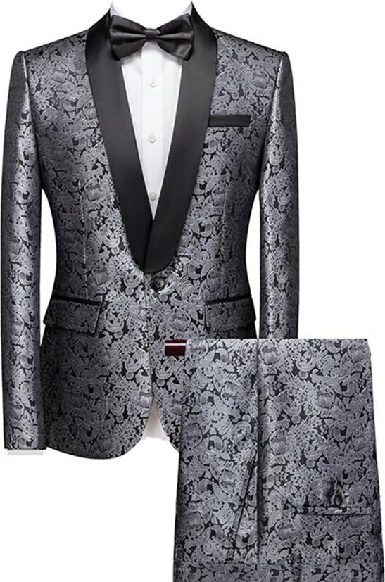 JUZHIJIA Silver Men Suits with Pants Floral Prom Dress 2 Piece Set ...