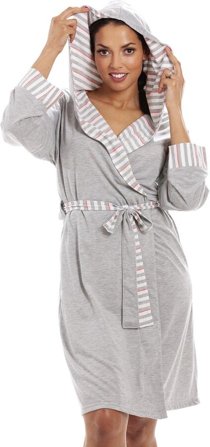 Camille Lightweight Knee Length Striped Hooded Dressing Gown ...