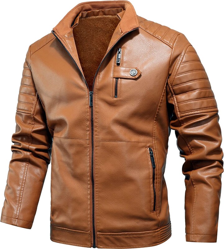 YBWZH Men Casual 2024 Zip Up Faux Leather Jacket for Men - ShopStyle
