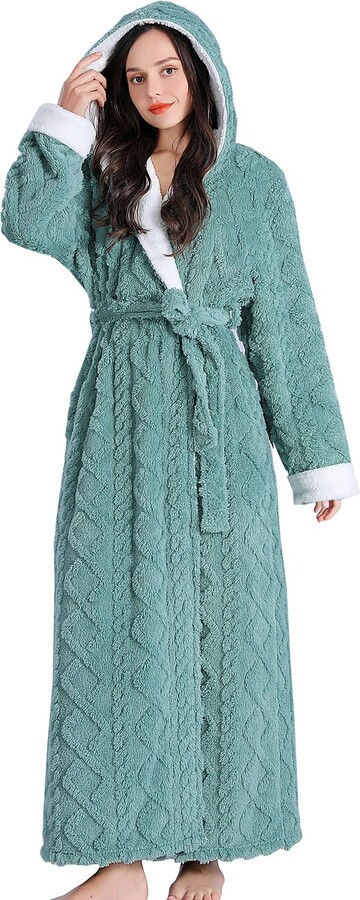 LOCIIXAT Ladies Sherpa Fleece Wrap Robe Long Fluffy Dressing Gown with ...