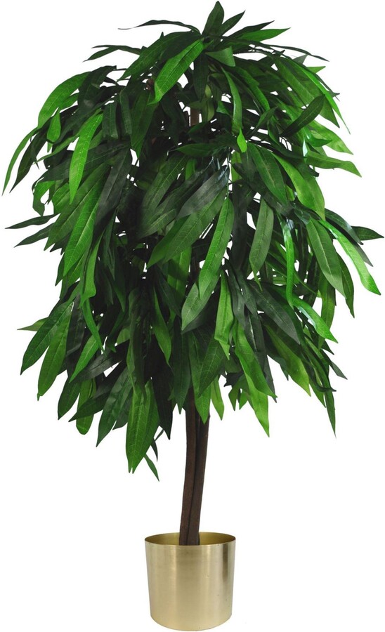 Leaf 120cm Large Artificial Mango Tree Plant with Metal Planter - Green ...