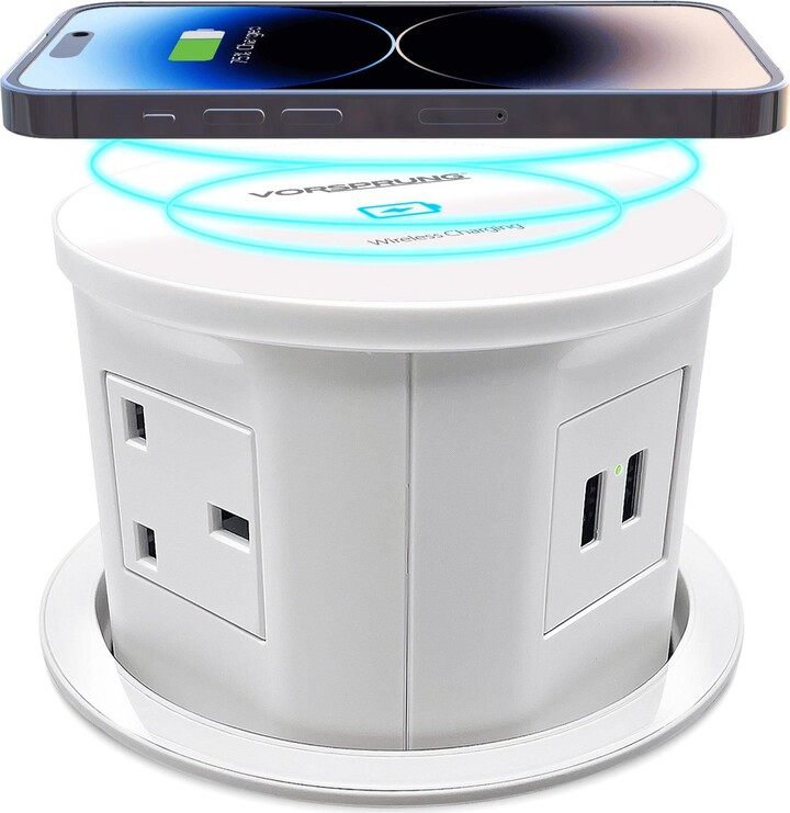 Vorsprung Retractable Pop Up Sockets - 4x UK Plug + 2x USB + Wireless ...