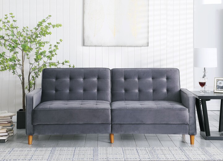 RASOO Modern Velvet Upholstered Sofa Bed with Adjustable Backrest and ...