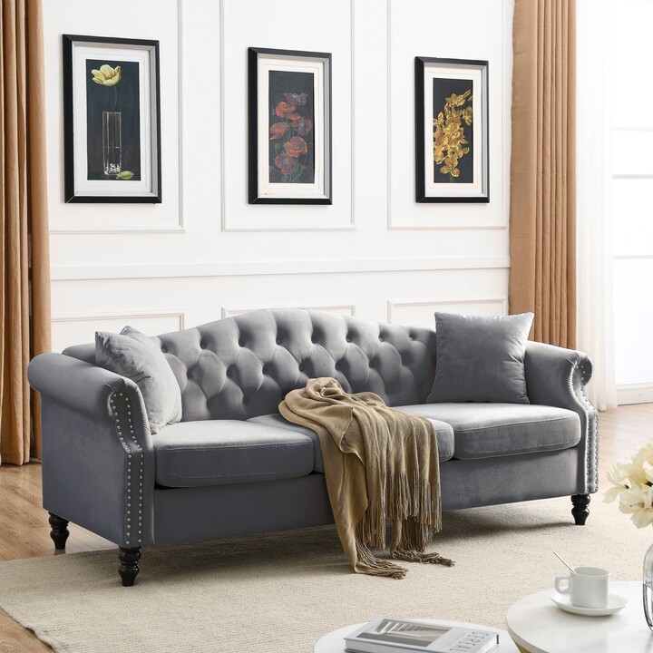 GREATPLANINC 79 inch 3-Seater Chesterfield Camel Back Sofa, Classic ...