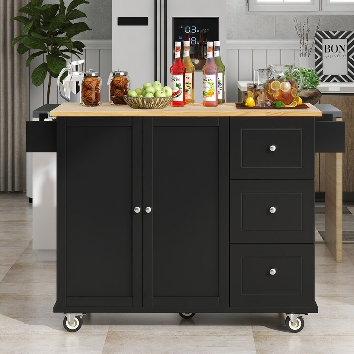 Rolling Mobile Kitchen Island with Solid Wood Top and Locking Wheels ...