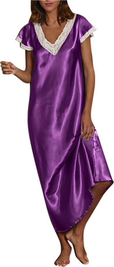 TURWXGSO Womens Satin Nightgown Nightgown Satin Sleepwear Lace V Neck ...