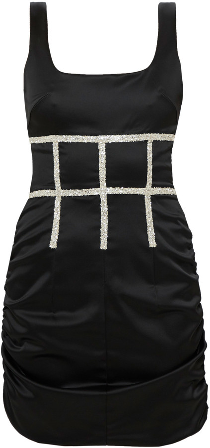 Mach & Mach Black Satin Dress With Corset Details - ShopStyle