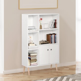 HOMCOM Bookcase Storage Cabinet Shelves Unit Free Standing Two Doors ...