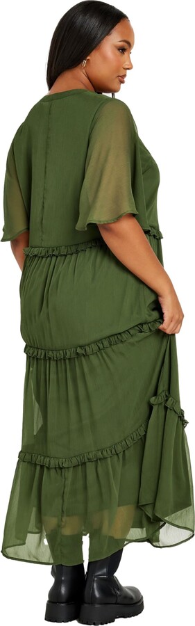 Yours Curve Khaki Chiffon Tiered Midaxi Dress - Women's - Plus Size ...
