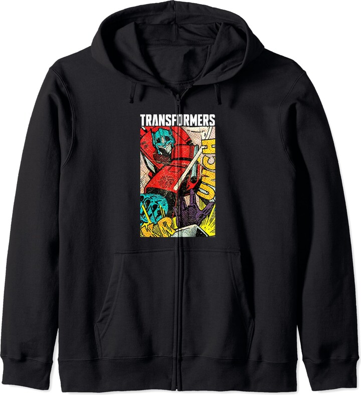 Transformers Vintage Faded Optimus Prime Comic Book Punch Zip Hoodie ...