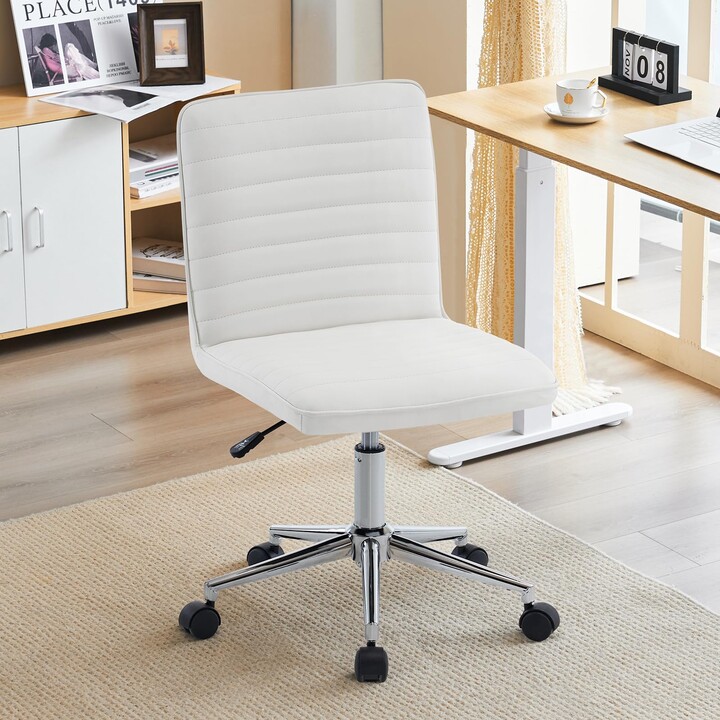 Furnimart Faux Leather Mid-Back Armless Office Desk Chair Adjustable ...