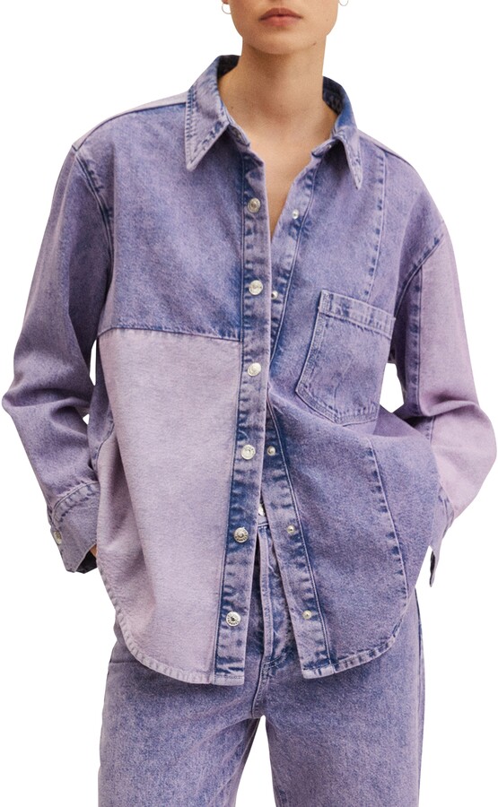 MANGO Oversize Patchwork Denim Shirt - ShopStyle Long Sleeve Tops