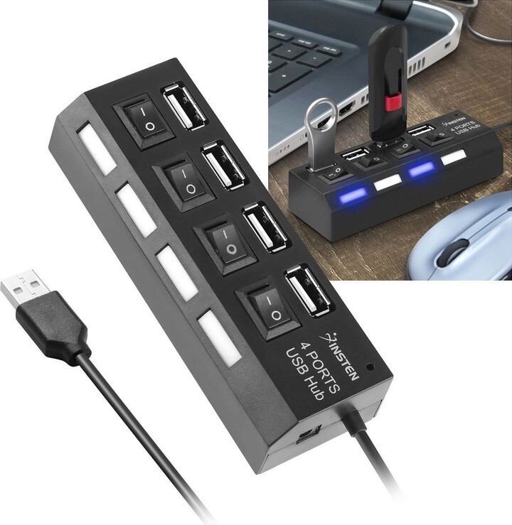 Insten 4-Port USB 2.0 Hub with Individual On Off Power Switches and ...