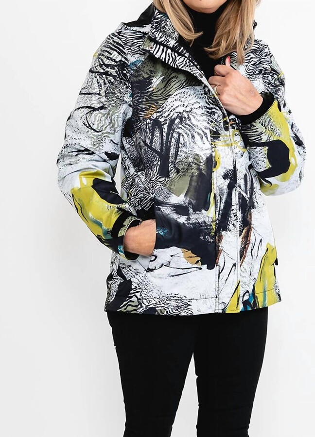 Dolcezza Safari Escape Soft Shell Laminated Abstract Art Coat In Black ...