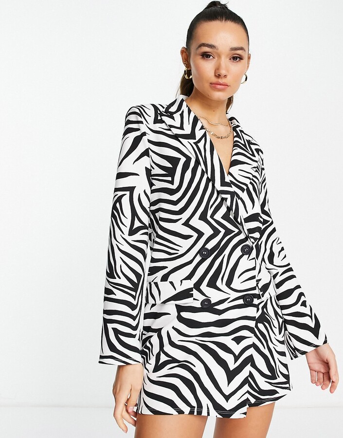ASOS DESIGN oversized boxy blazer dress in mono zebra print - ShopStyle