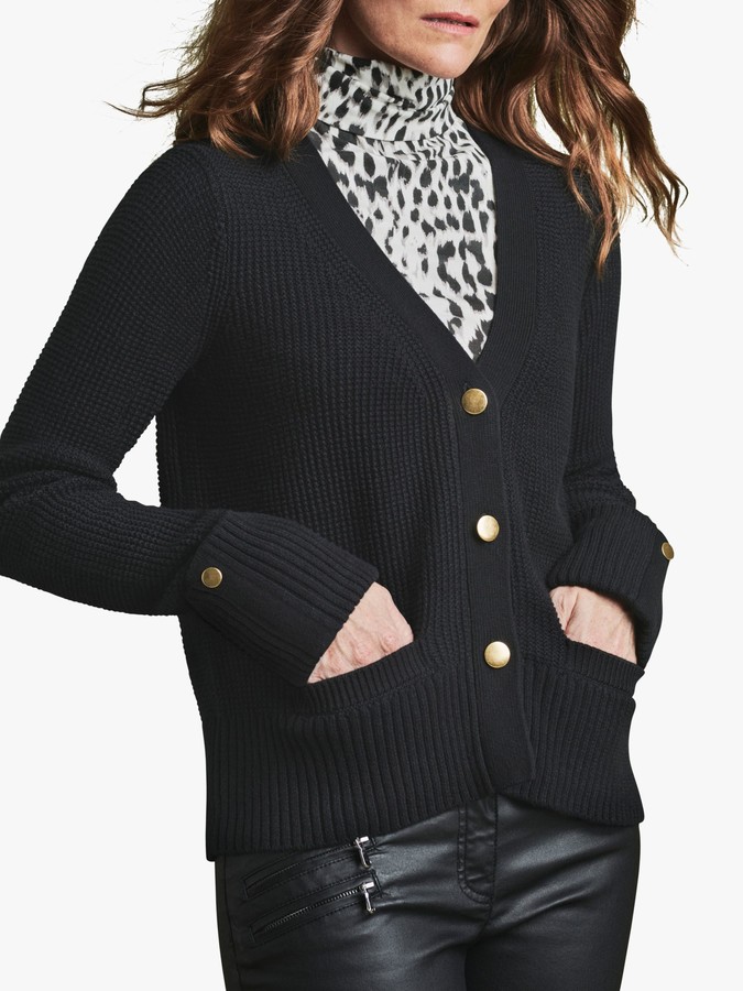 Pure Collection Wool Blend Gold Button Cardigan - ShopStyle