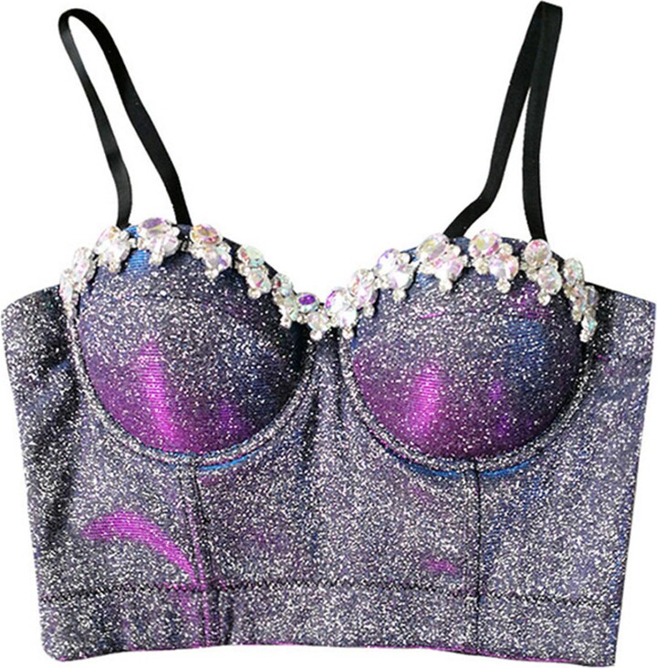 FDJIAJU Women'S Bustiers Corsets - Shiny Rhinestones Sexy Top Bright ...