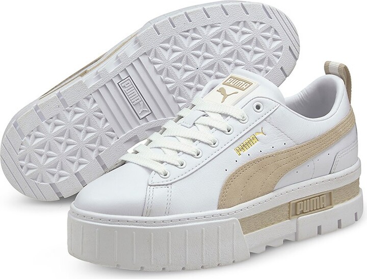 Puma Mayze platform sneakers in white and stone - ShopStyle