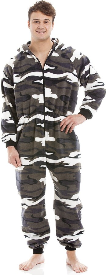 Camille Mens Super Soft Fleece Printed Hooded All in One Onesies L Snow ...