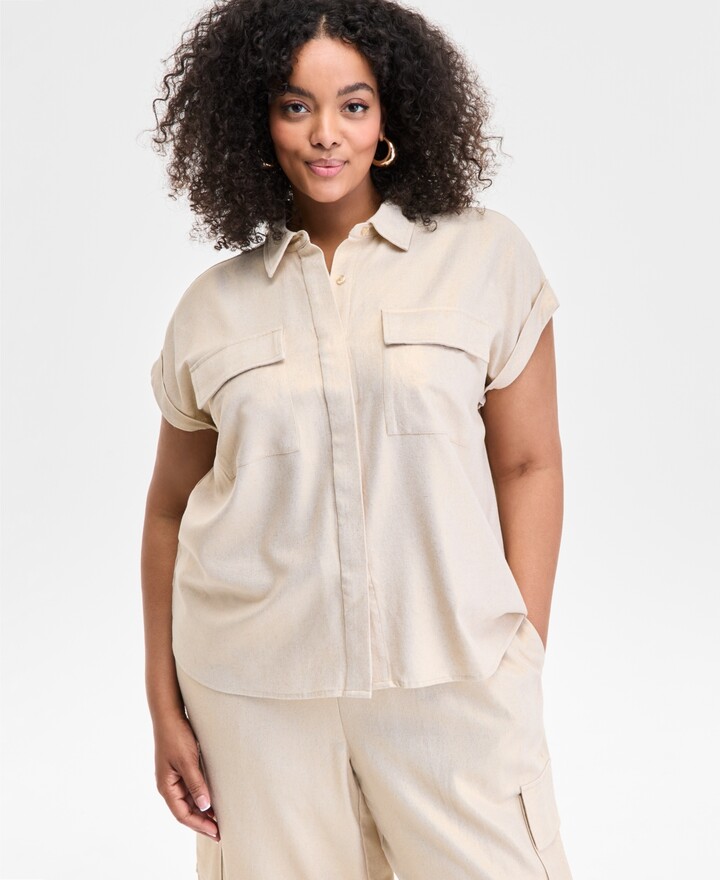 INC International Concepts Plus Size Hidden-Placket Pocket Shirt ...