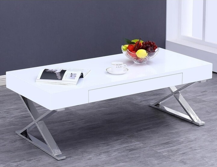 Best Master Furniture White Lacquer Coffee Table with Drawer - ShopStyle