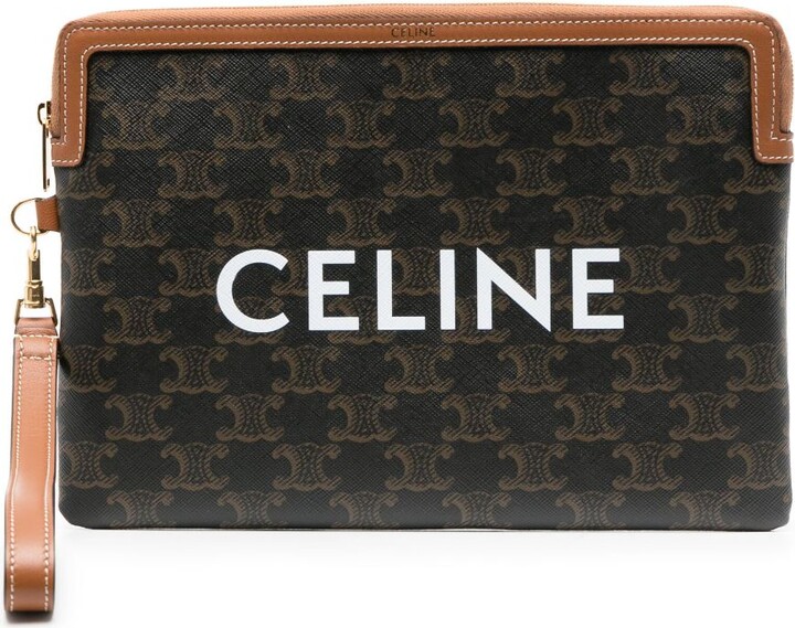 Celine Black Triomphe Canvas Leather Pouch - ShopStyle Clutches