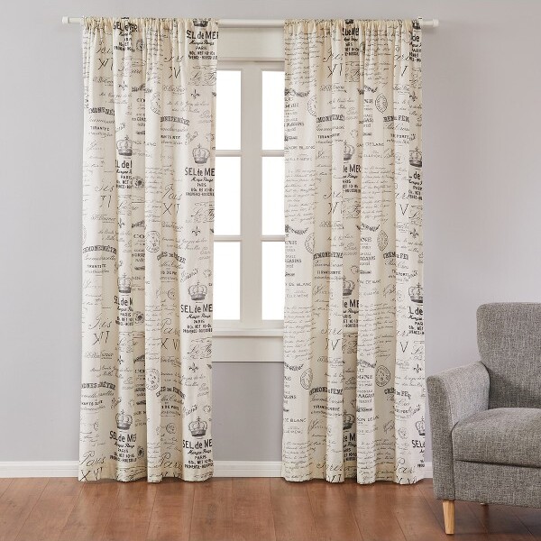 Histoire Script Lined Curtain Panel with Rod Pocket - - Levtex Home ...