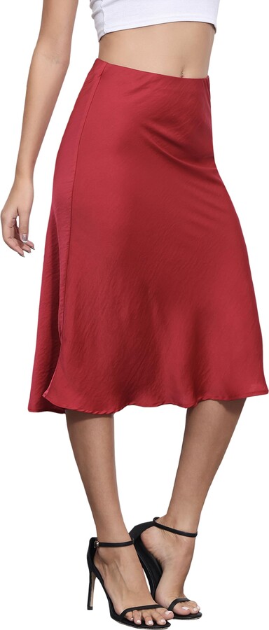 ALCEA ROSEA Womens Satin High Waisted Matt Silky Satin A-line Midi ...
