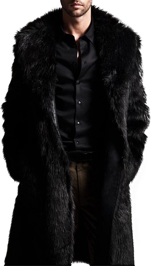 Yivise Men's Luxury Long Faux Fur Coat Jacket Winter Warm Thick Parka Overcoat Furry Plush ...